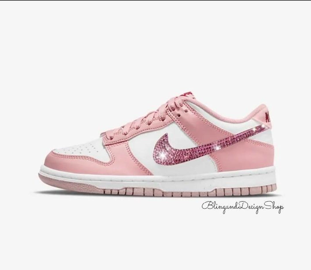 Bling Girls Dunk Low Pink Sneakers Customized With Pink Swarovski ...
