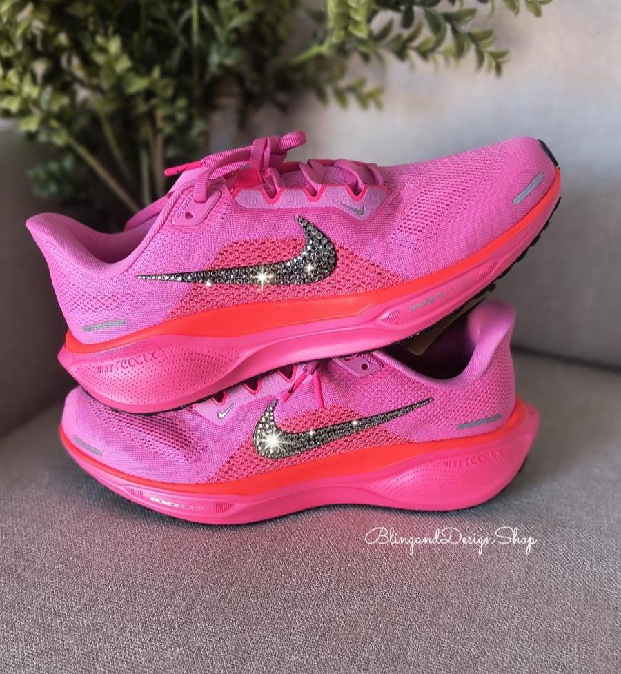Bling Womens Pegasus 41 Hyper Pink Sneakers Customized With Crystals ...