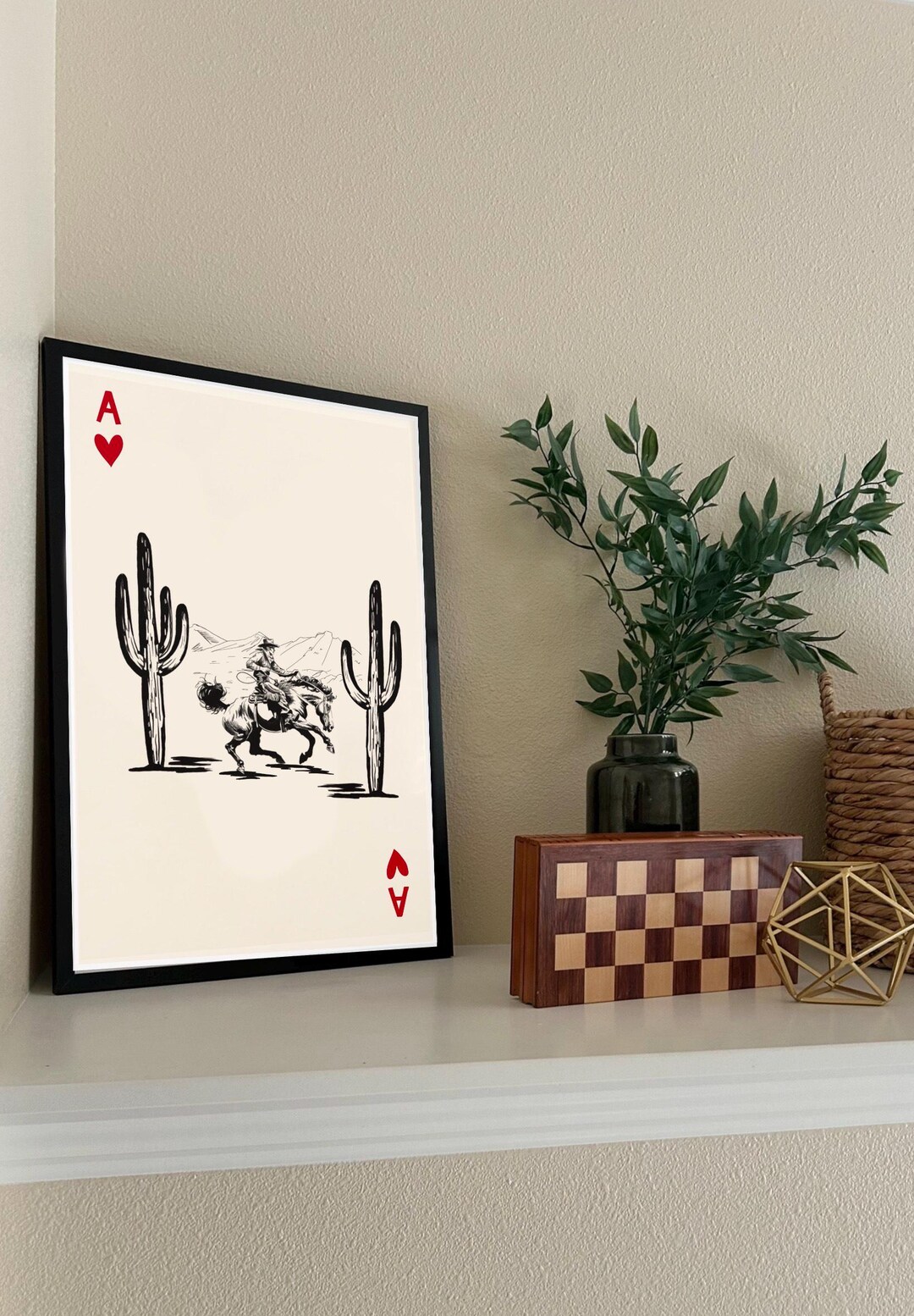 Cowboy Ace of Hearts Digital Wall Art – Western Playing Card Print ...