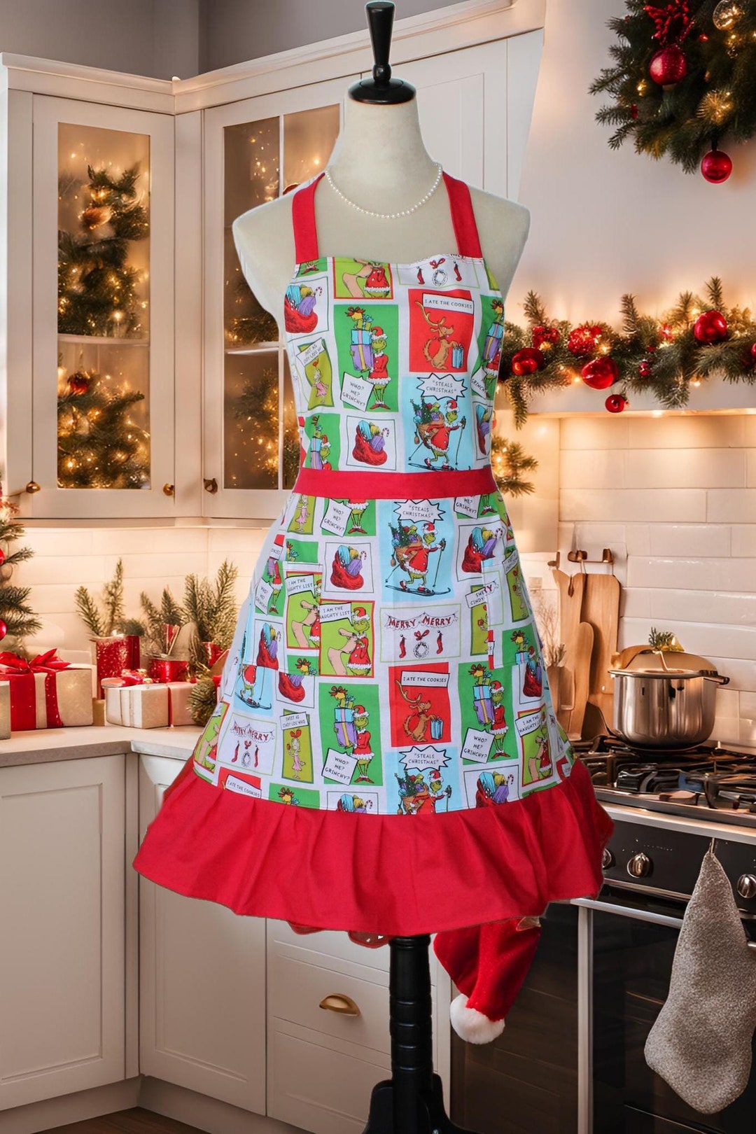 Retro Chic Apron the Grinch Who Stole Christmas Cotton Apron - Etsy