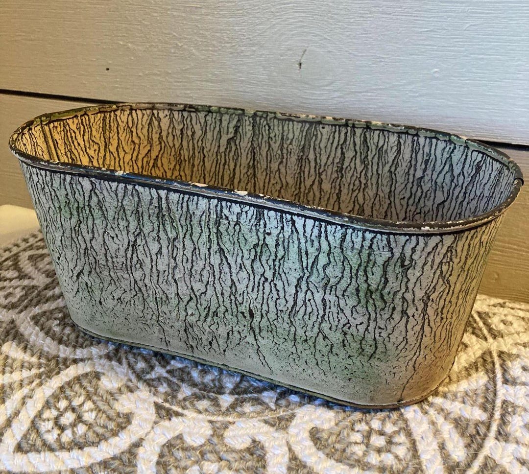 Oval Metal Container for Greenery and Florals, Distressed Metal Decor ...