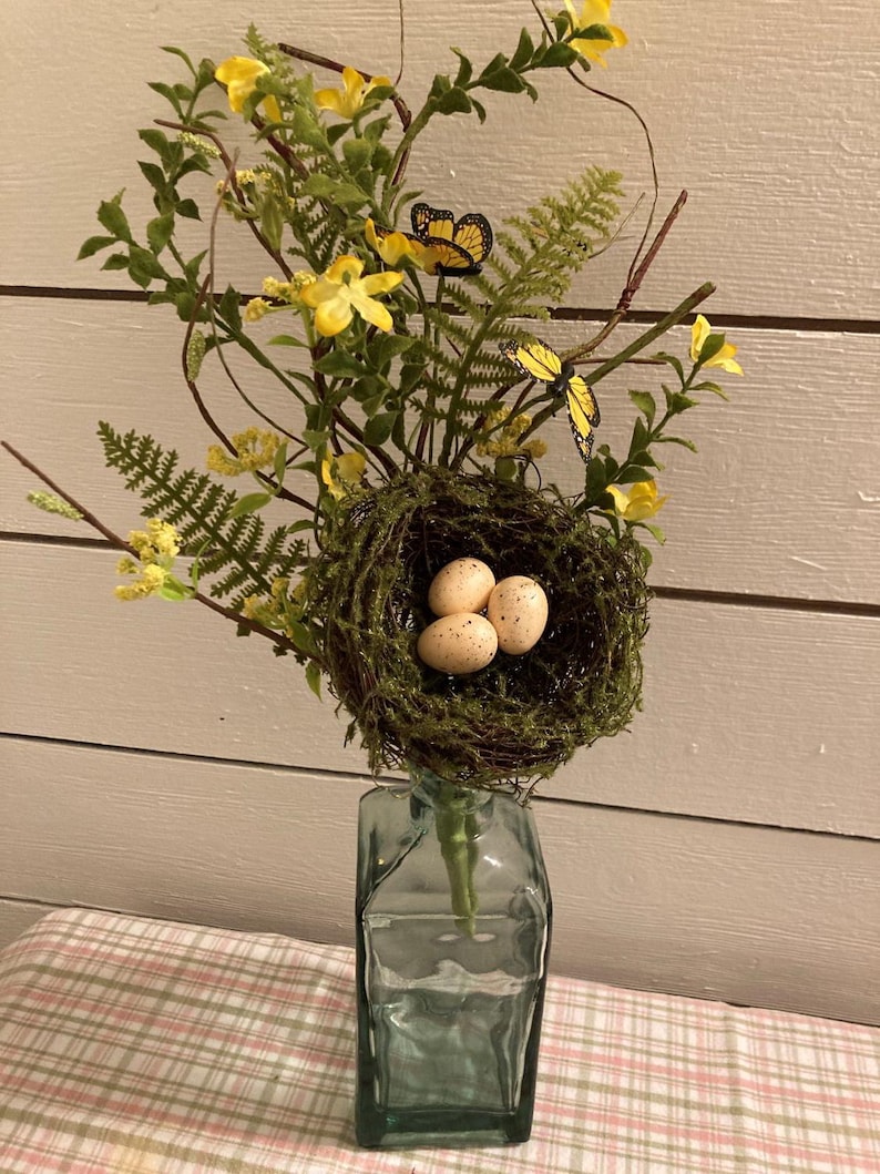 26" Flower Butterfly Spray Pick With Bird Nest, Wreath and Floral ...