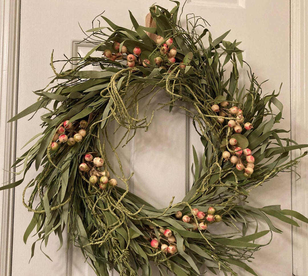 22 In. Dia. Willow and Pink Cream Berry Wreath for Front Door - Etsy
