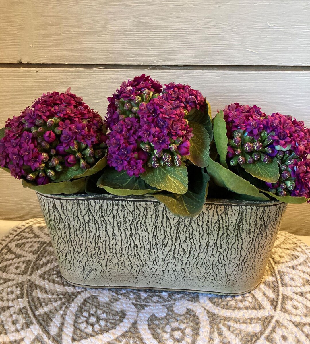 Oval Metal Container for Floral Design - Distressed Cream Brown and ...