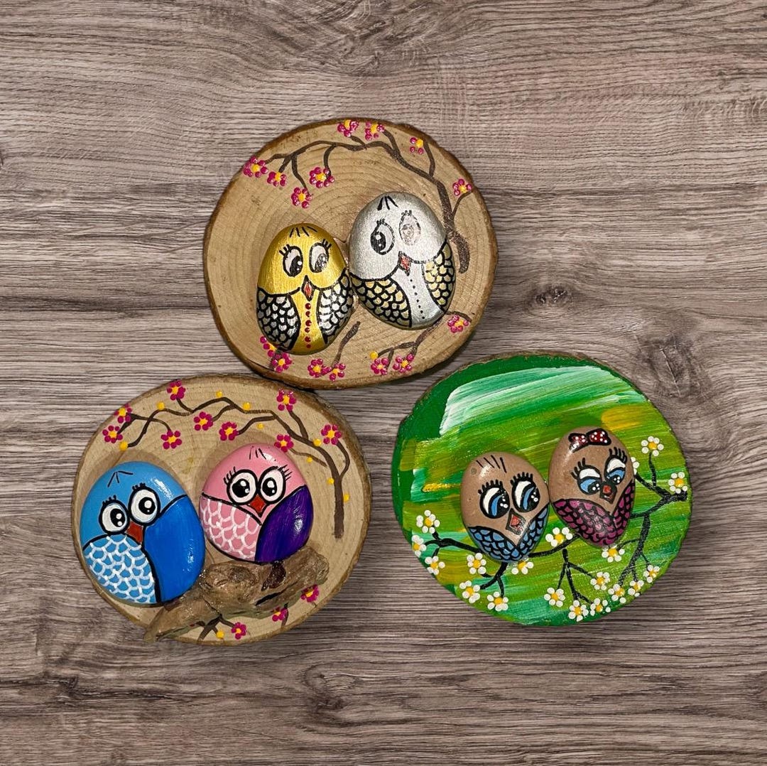Wooden and Stones Magnets With Birds.. This Products Are a Perfect Gift ...