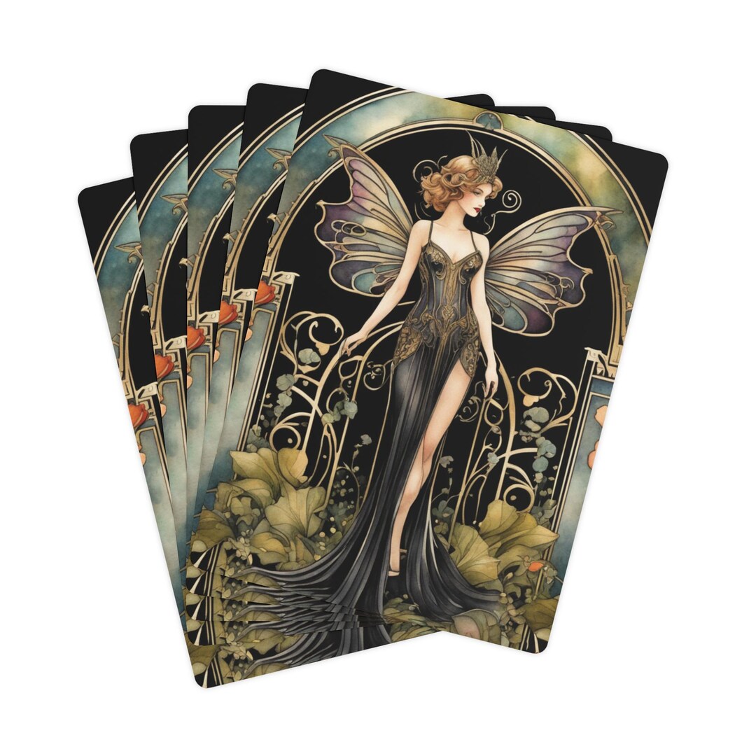 UK Made- Cards Deck, Art Deco Art Nouveau Fairy Design Poker Cards ...