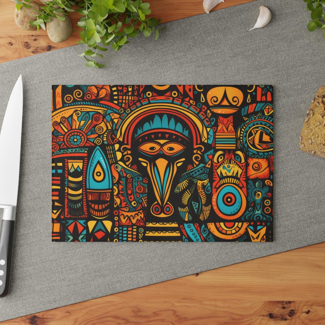African Tribal Glass Cutting Board, Kitchen Decor, Chef Gift, Home ...