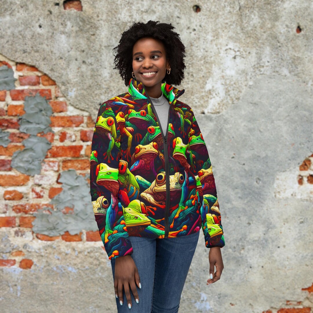 Puffer Jacket for Women Colorful Frog Design, Fun & Stylish Spring ...