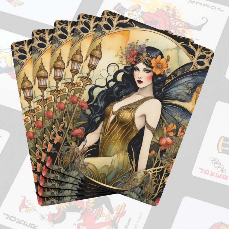 UK Made- Deco, Art Nouveau Fairy Design Poker Cards Deck, Playing Cards ...