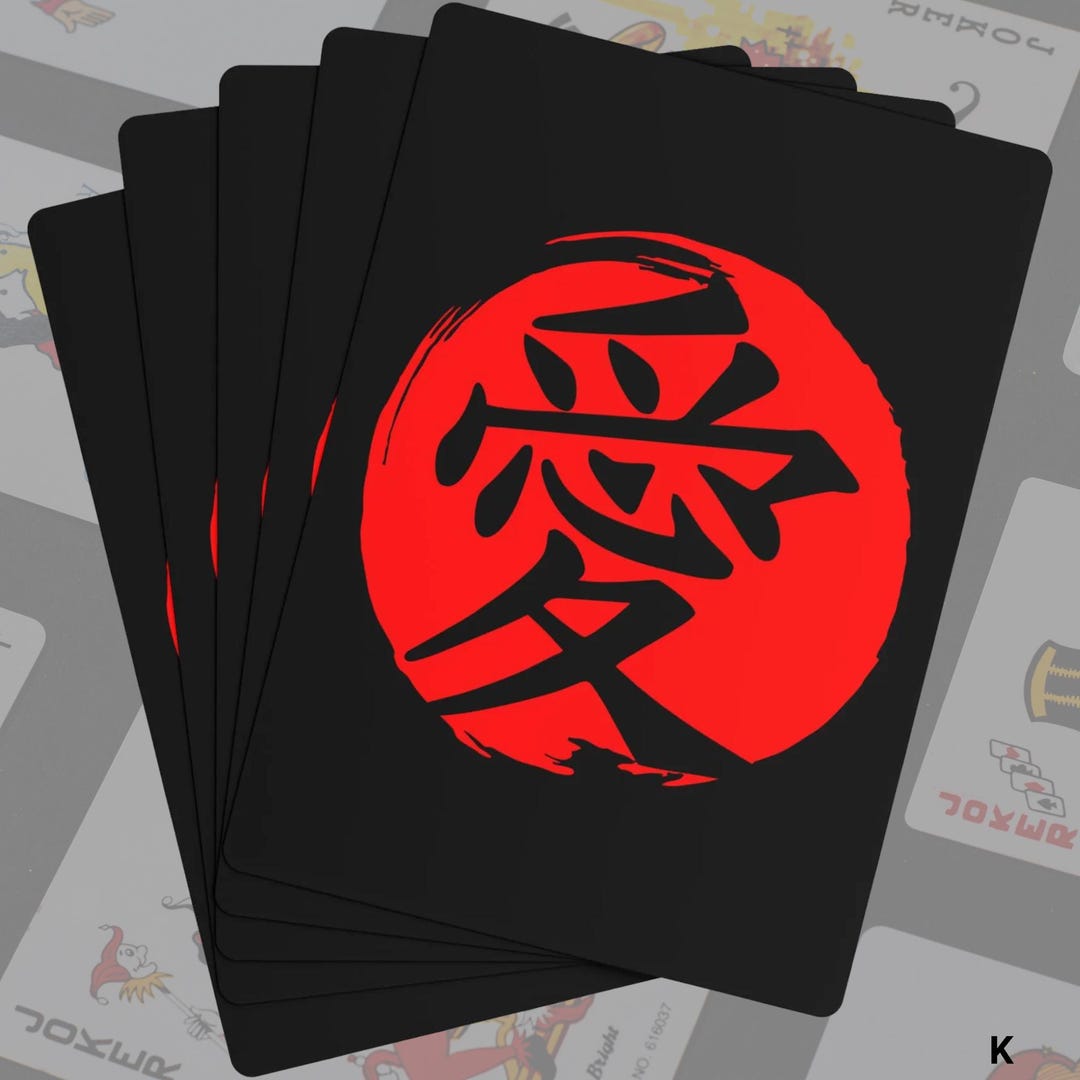 Playing Cards Deck With Japanese Kanji Love Symbol, Poker Card Game Set ...