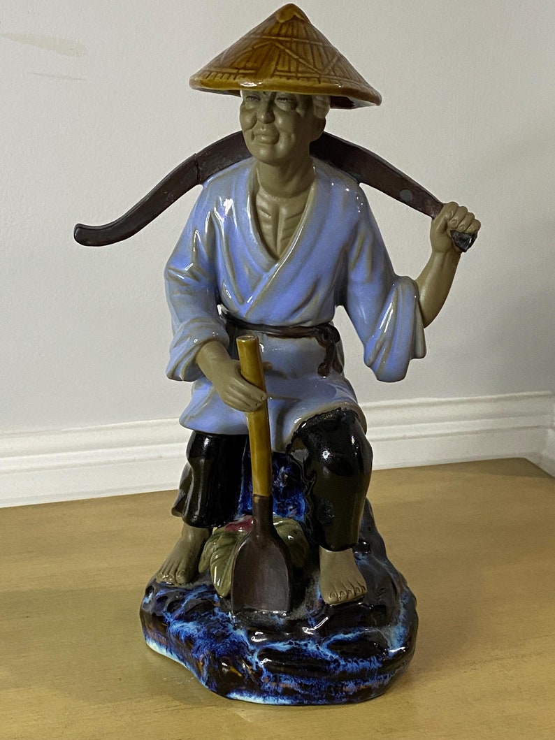 Asian Chinese Man Porcelain Fisherman Figure - Etsy