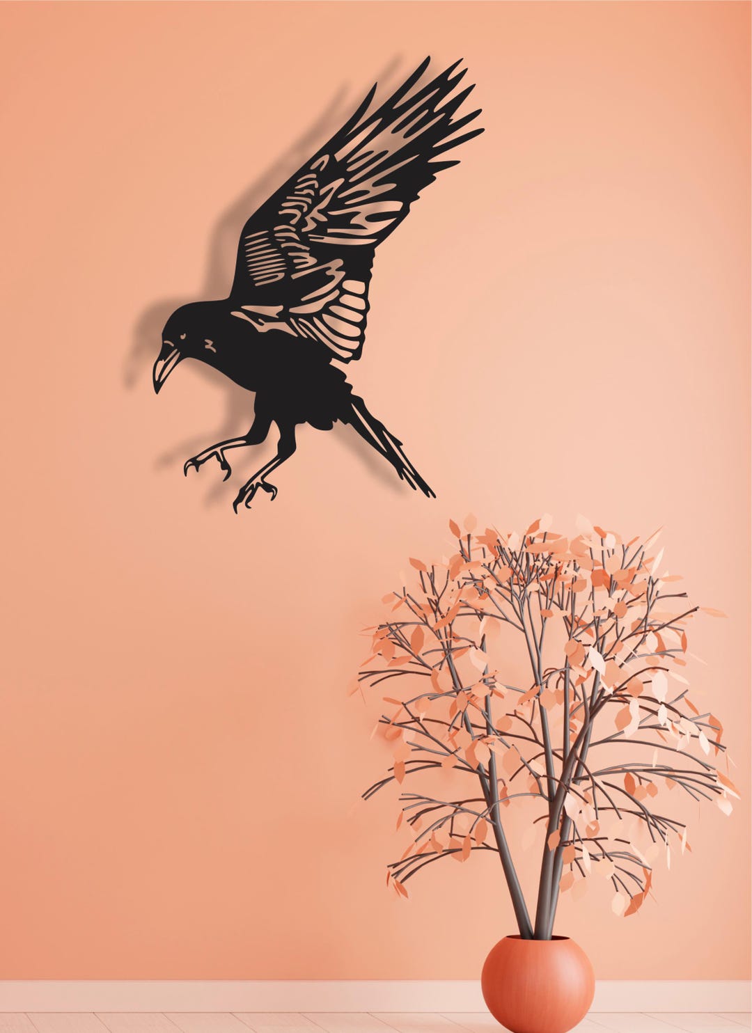 Raven Metal Wall Art: 3D Bird Silhouette, Living Room Decor - Etsy
