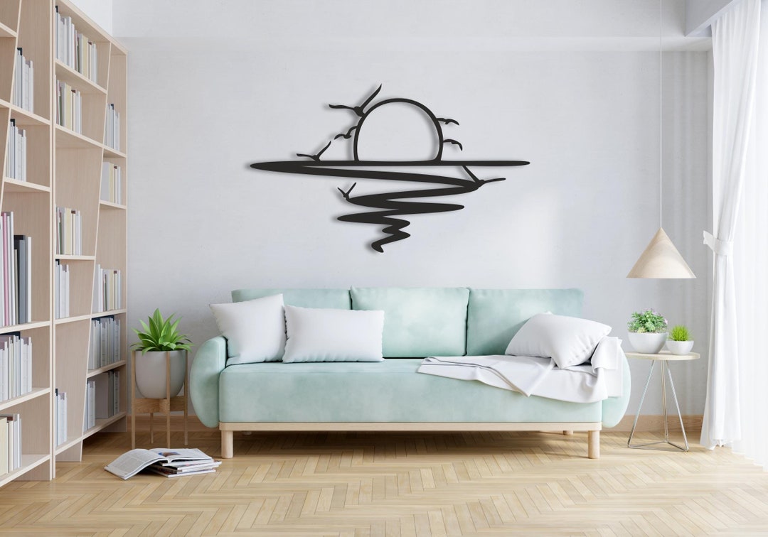 Sunrise Metal Wall Art, Sun Seagulls Wall Decor, Abstract Sunset Home ...
