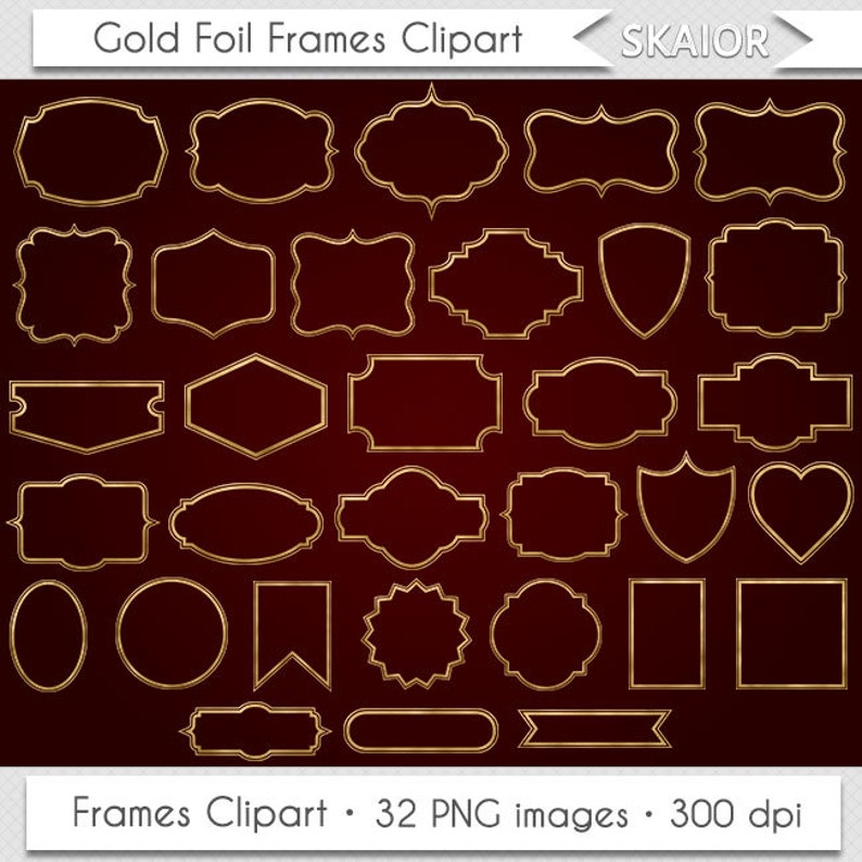 Gold Frames Clipart Gold Borders Clipart Gold Foil Frames Clip | Etsy
