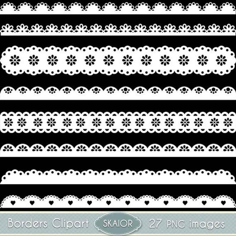 White Borders Clipart Scalloped Borders Clip Art Ribbons Punch | Etsy