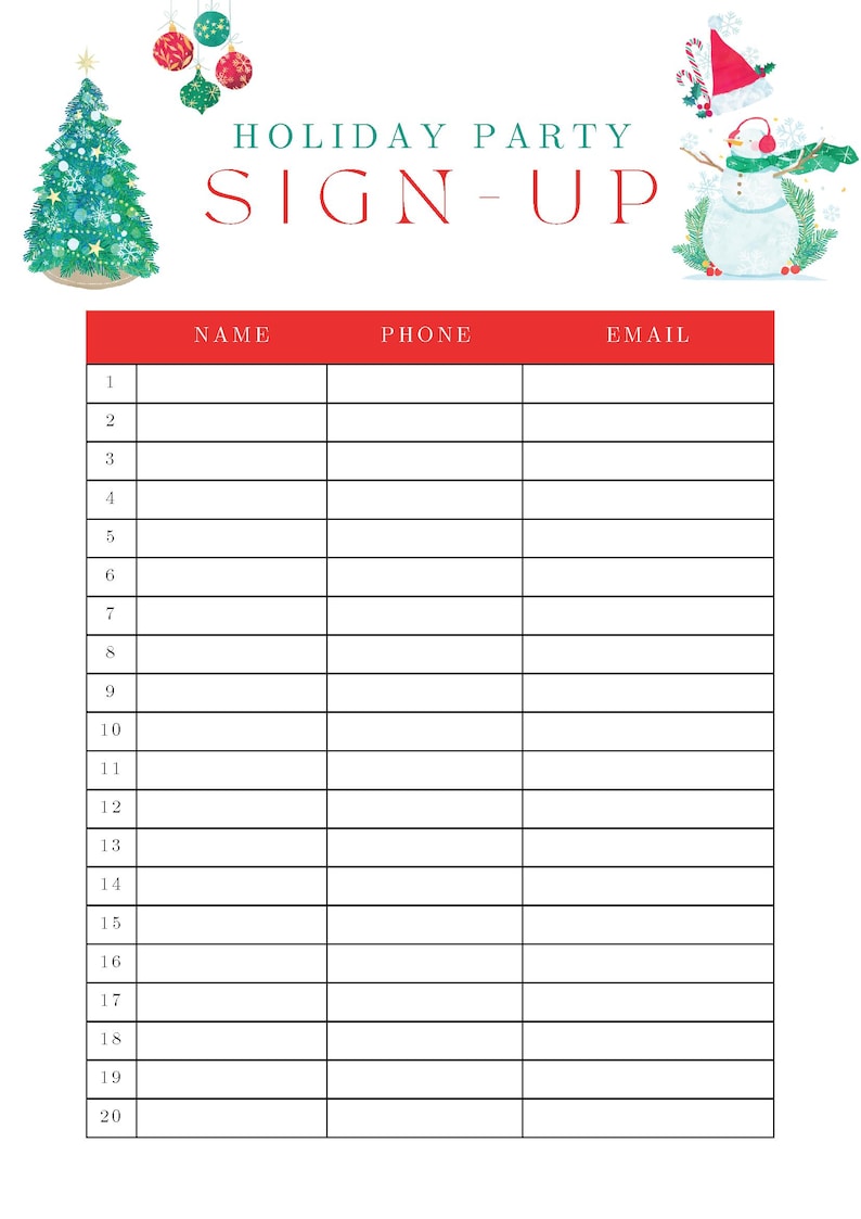 Christmas Potluck Sign up Sheet Template Editable, Neighborhood Holiday ...