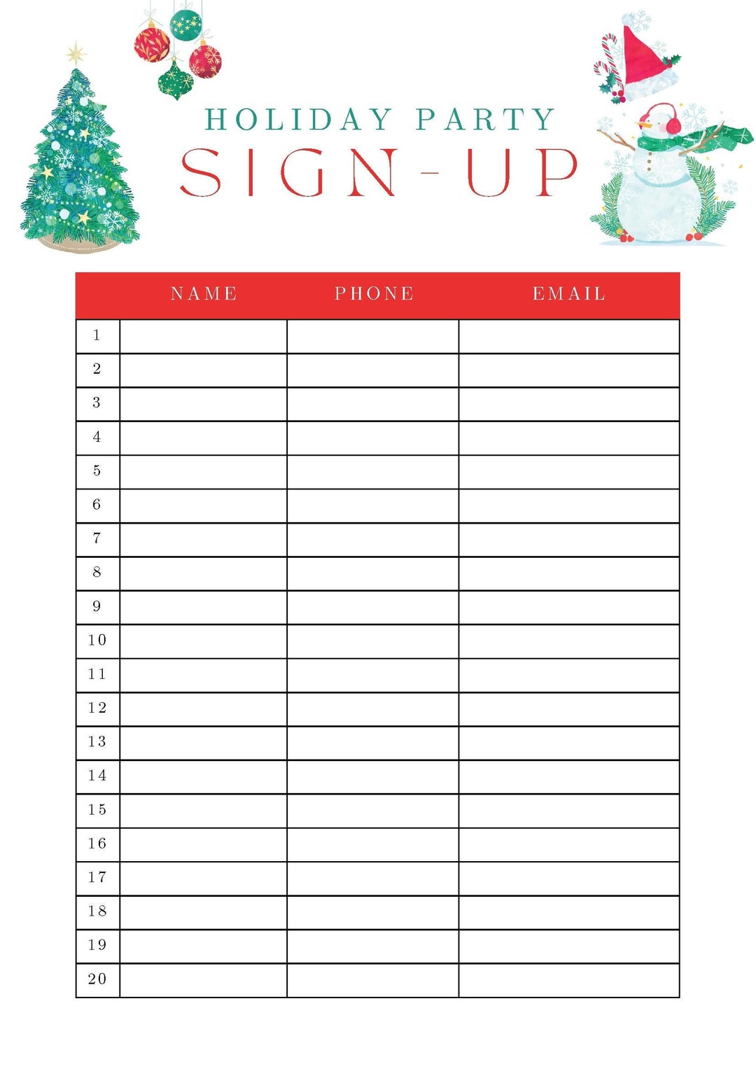 Christmas Potluck Sign up Sheet Template Editable, Neighborhood Holiday ...