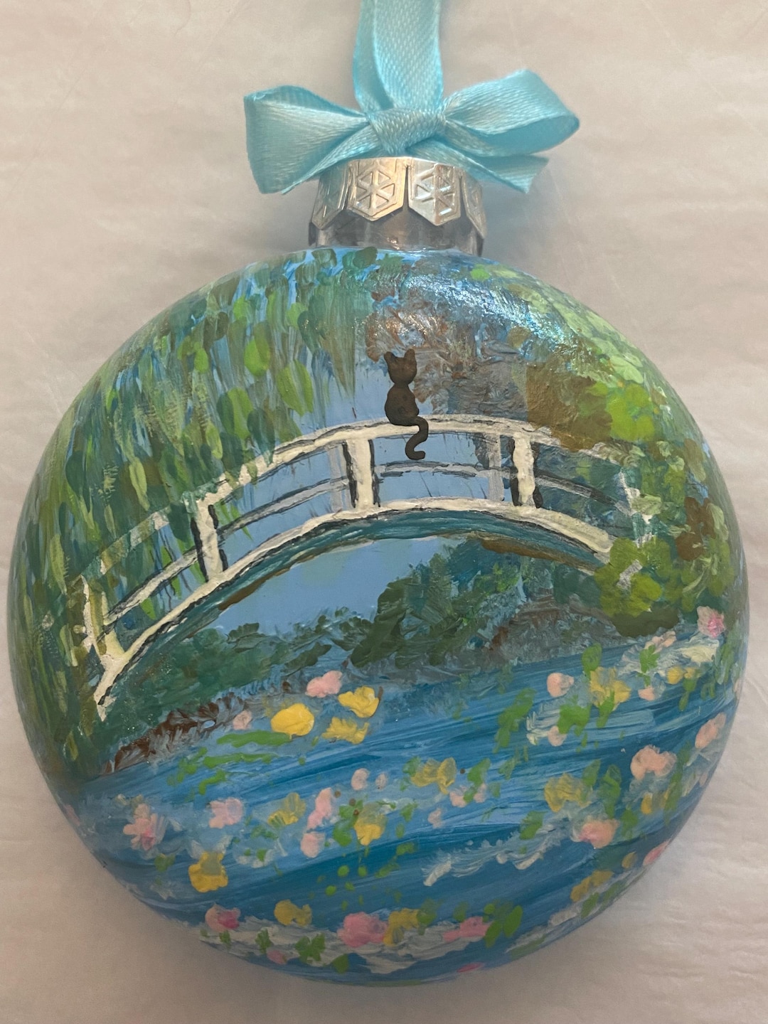 Hand Painted Monet, Water Lilies and Cat Inspired Christmas Ornament - Etsy