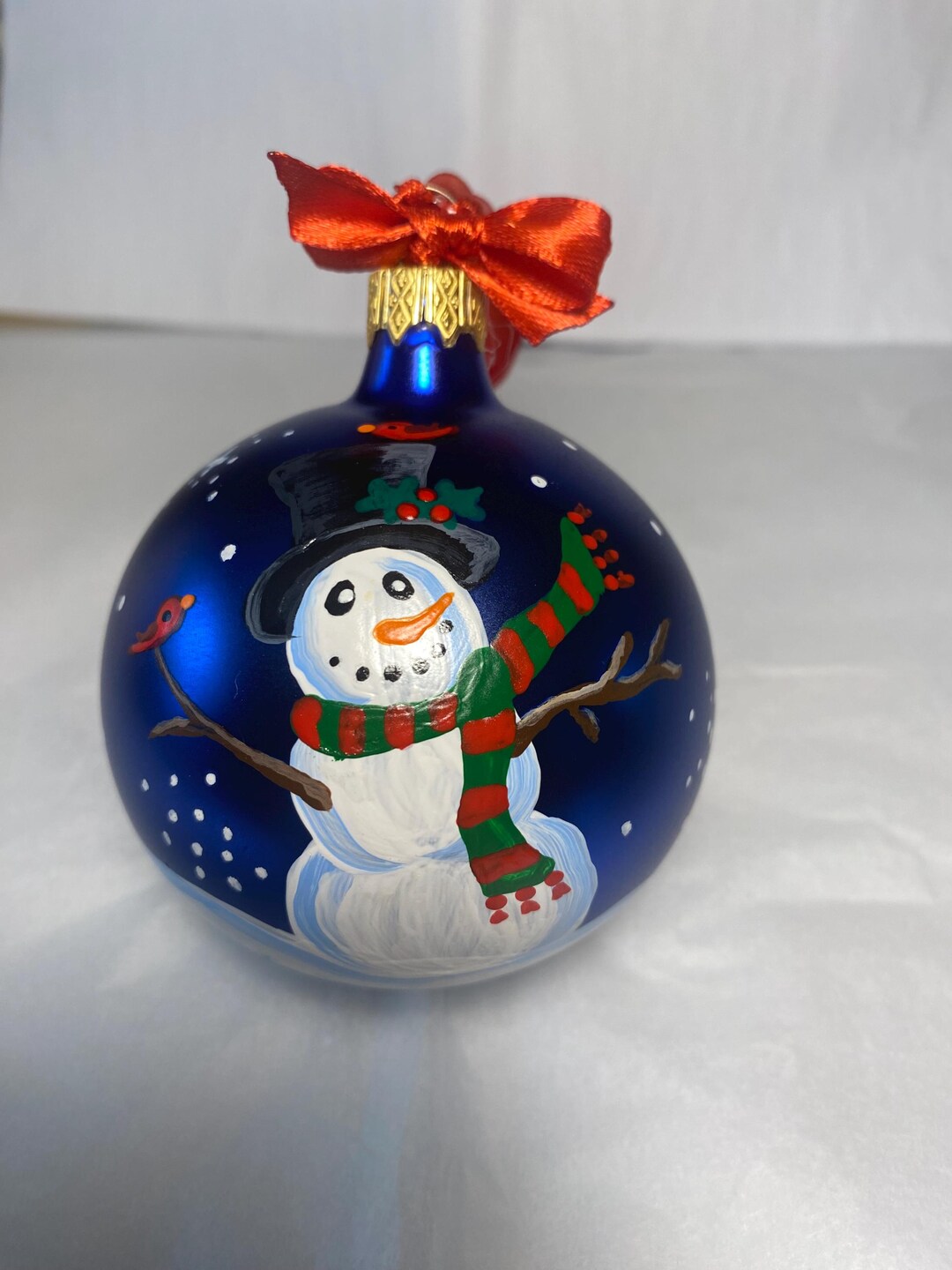 Hand Painted Snowman Glass Ornament, Christmas Tree Decor - Etsy