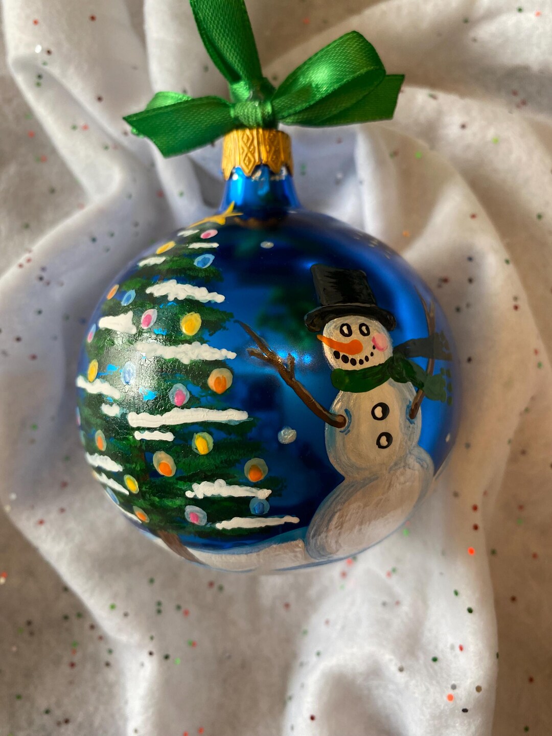 Hand Painted, Snowman, Glass, Christmas Tree, Ornament, Gift Idea, Baby ...