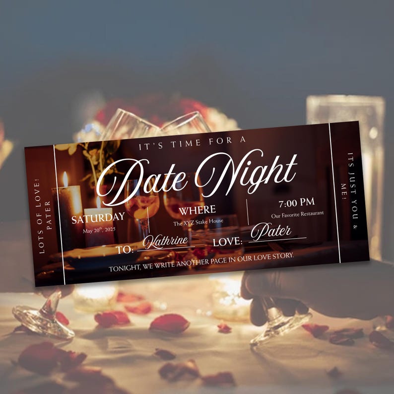 Date Night Ticket Template, DIY Romantic Valentine or Anniversary Gift ...