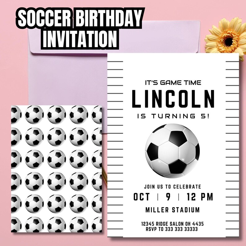 Editable Modern Soccer Ball Birthday Invitation | Soccer & Football ...