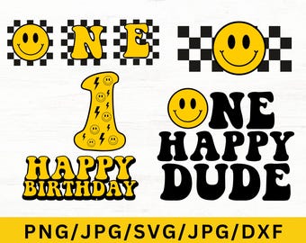One Happy Dude Smiley Face SVG PNG | First Birthday | 1st Birthday ...