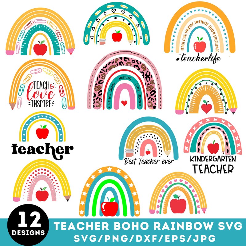 Rainbow Teacher Svg - Etsy