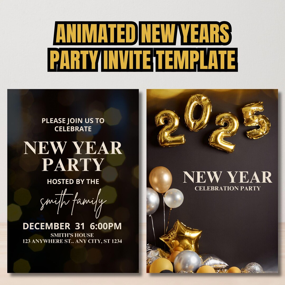 Animated New Years Party Invite Template Digital New Years Eve Editable ...