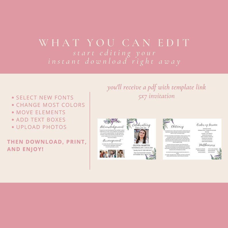 Editable Funeral Program Template | Memorial Program Obituary Booklet | Funeral Cards ...