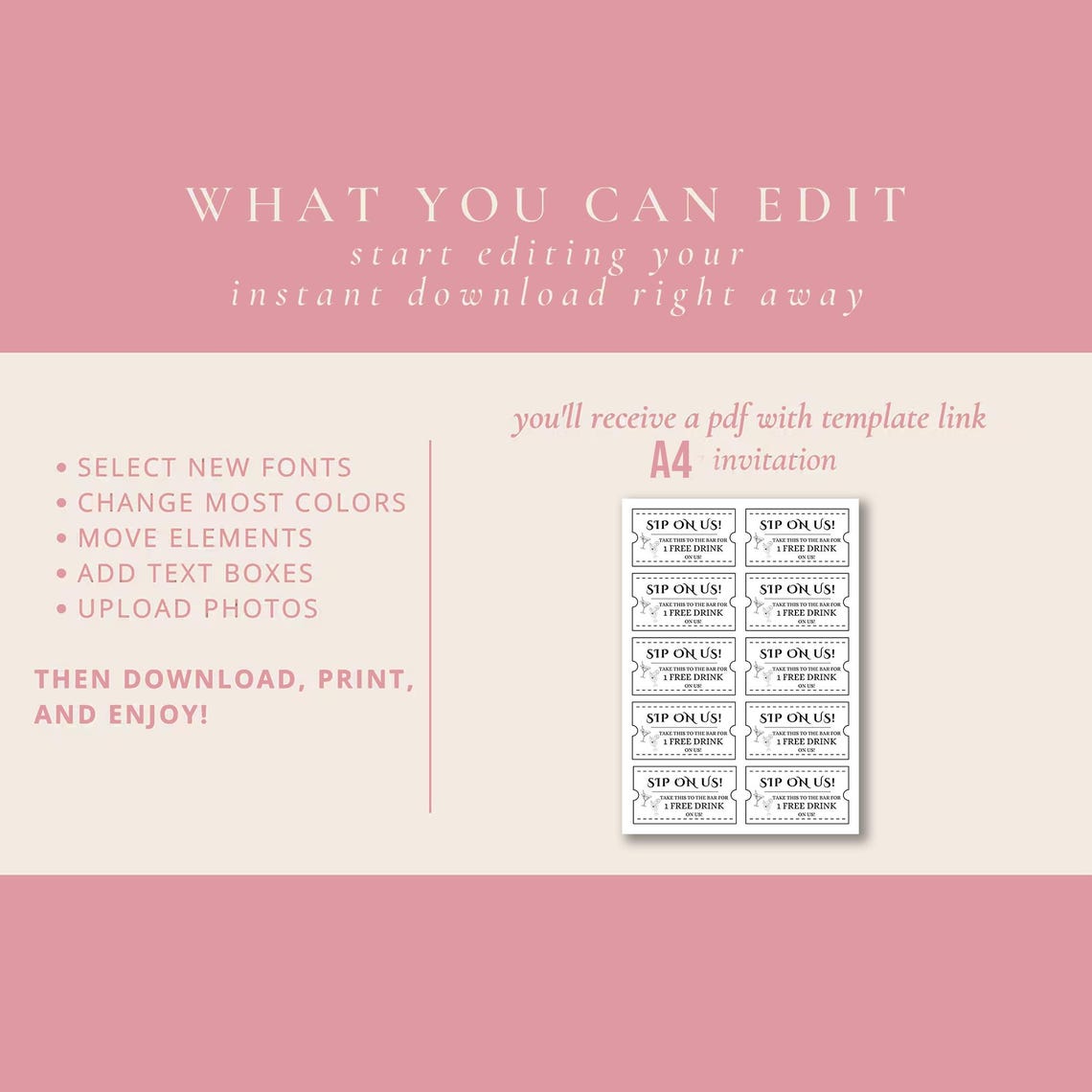 Printable Party Drink Tickets | Wedding Drink Tokens | Office Party ...