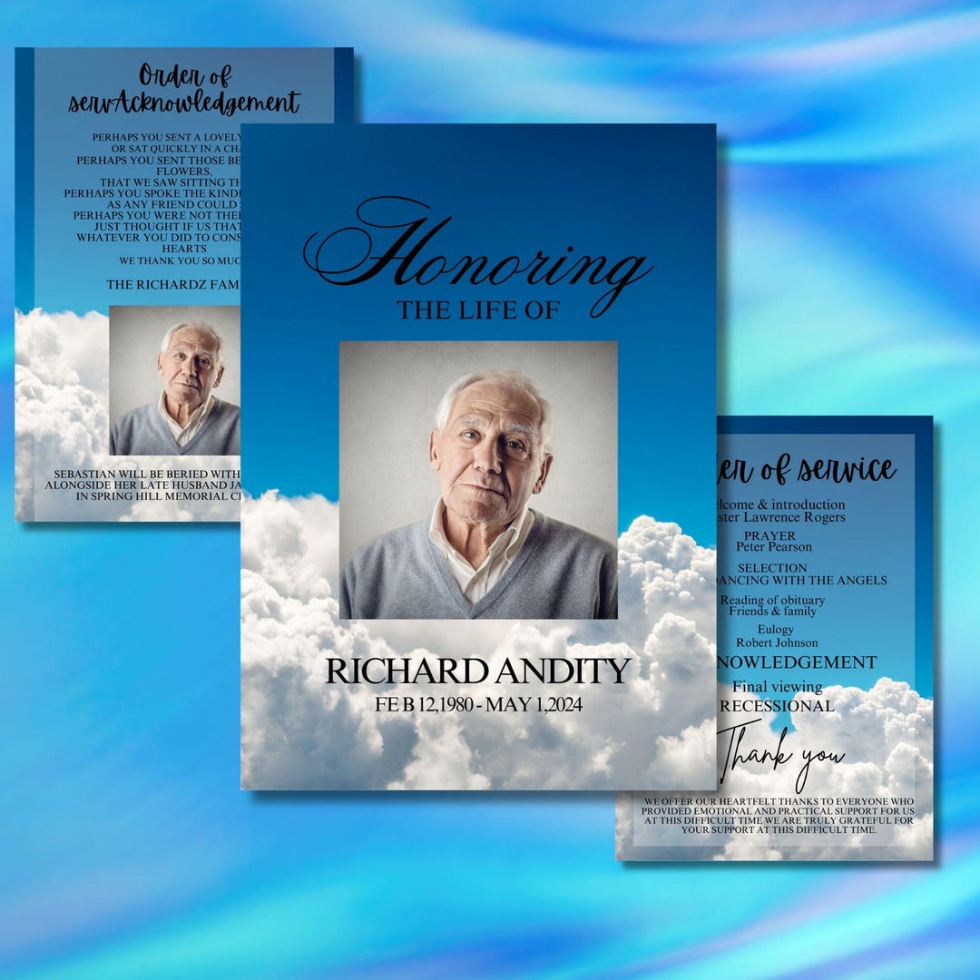 2025 Blue Sky Funeral Program Template Ocean Sky Memorial Program Sea ...