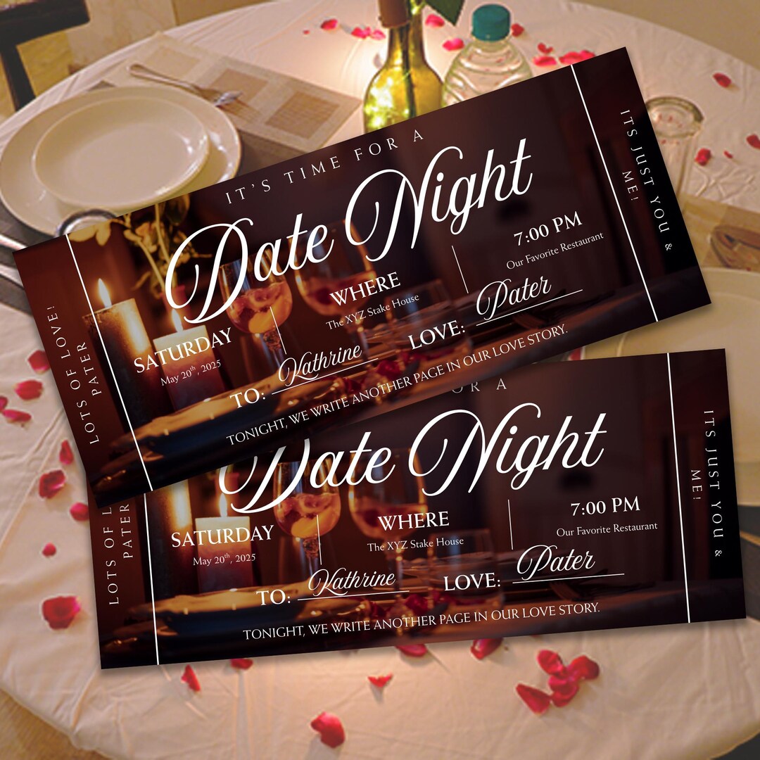 Date Night Ticket Template, DIY Romantic Valentine or Anniversary Gift ...