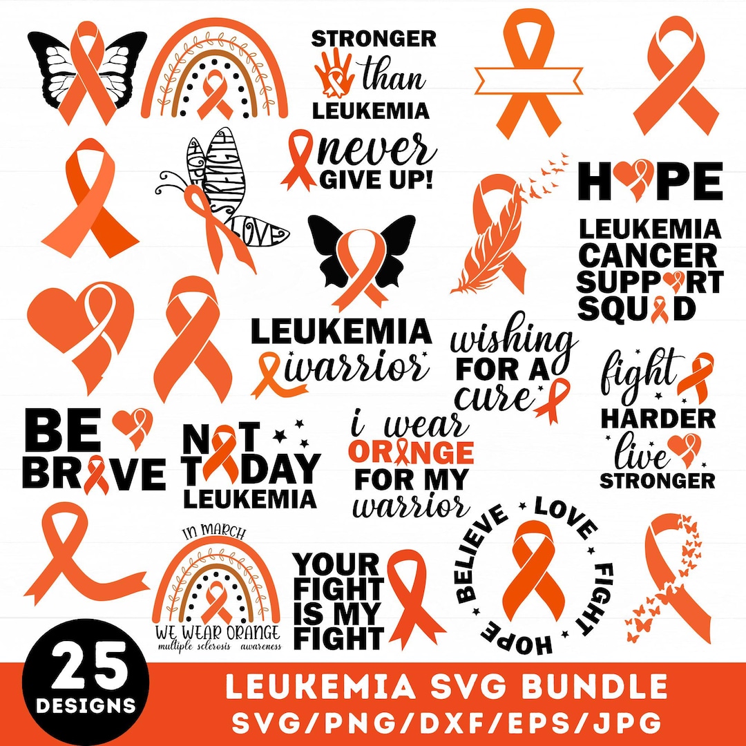 Leukemia Svg Bundle , Cancer Ribbon Svg, Ribbon Svg, Orange Ribbon ...