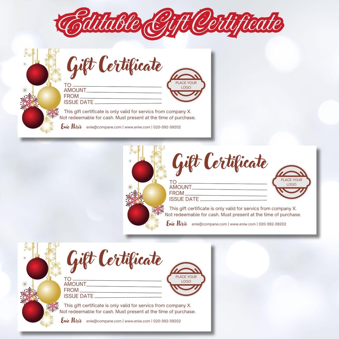 Editable Gift Certificate Template Holiday Printable Gift Voucher ...