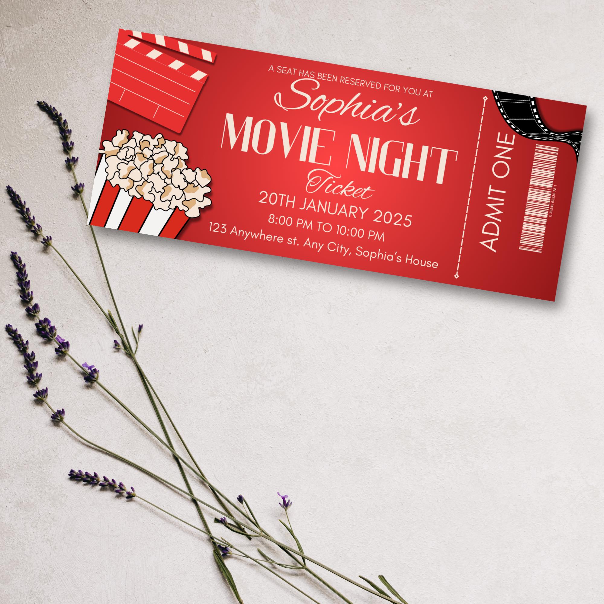 Editable Movie Ticket Birthday Invitation, Movie Party Ticket, Movie ...