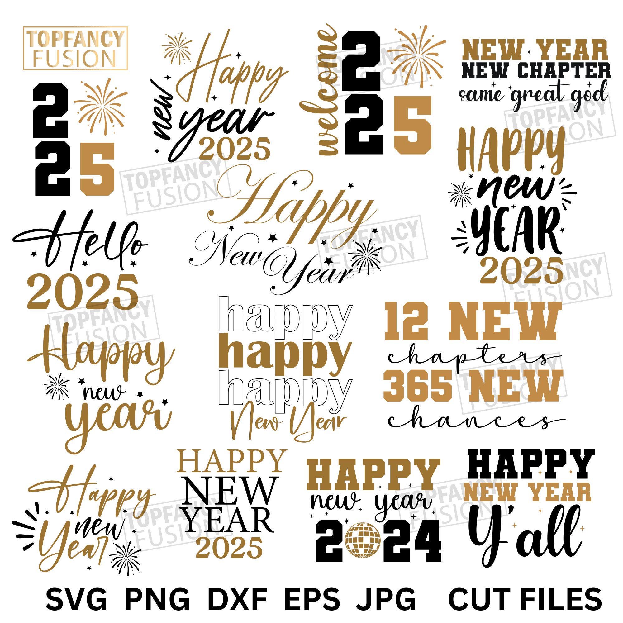 Feliz año nuevo SVG / Año nuevo 2025 SVG y PNG / Diseños de sublimación ...
