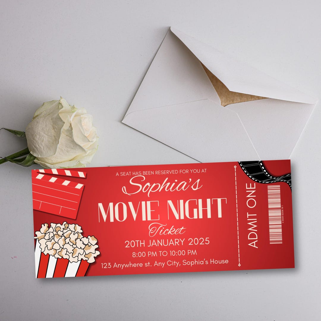 Editable Movie Ticket Birthday Invitation, Movie Party Ticket, Movie ...