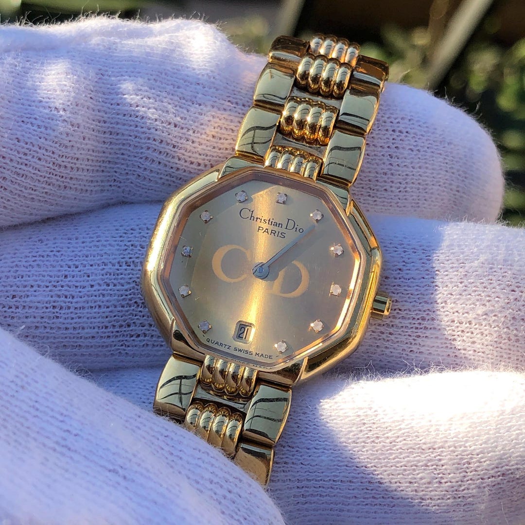 Vintage RARE Christian Dior Octagon Gold Plated Diamond Hour Marker ...