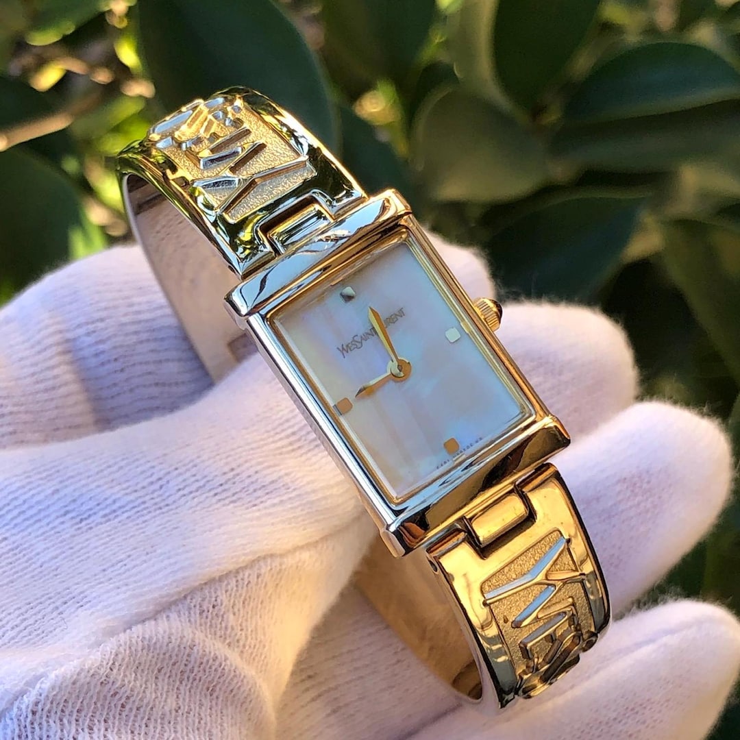 RARE Vintage YSL Yves Saint Laurent Mother of Pearl Dial Gold Plated ...