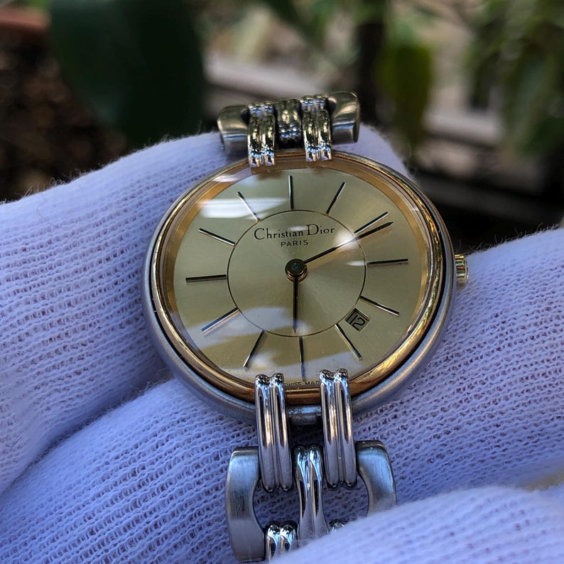 Reloj de señora Christian Dior D66-110 vintage, bicolor, esfera dorada ...