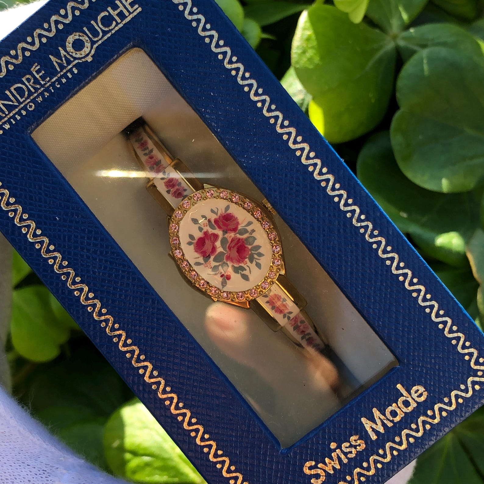 Vintage André Mouche Gold Tone Metal Enamel Paint Women Watch PINK ...