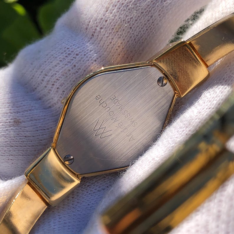 Vintage André Mouche Gold Tone Metal Enamel Paint Women Watch PINK ...