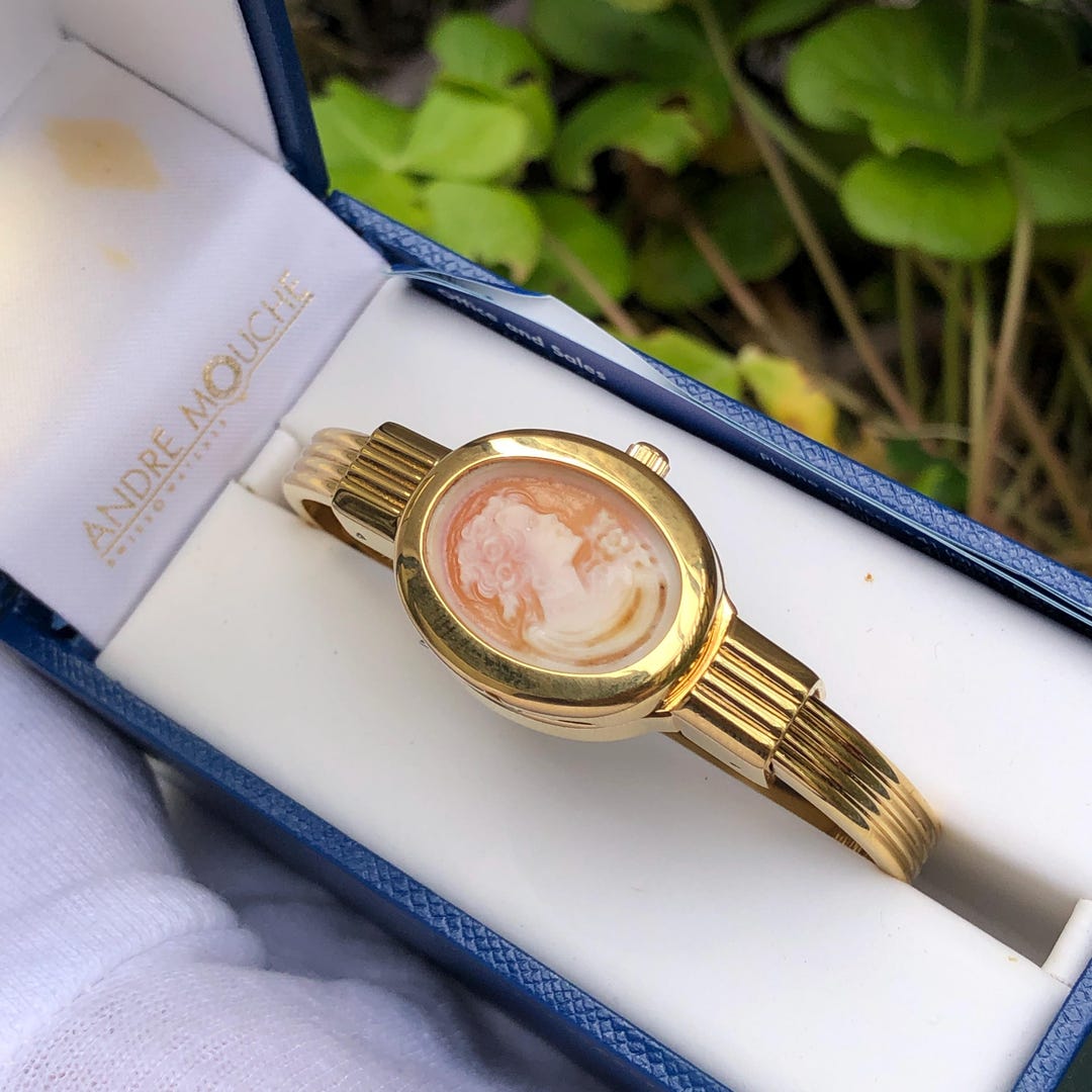 Vintage André Mouche Cameo Peekabo Gold Tone Metal Women Watch, Swiss ...