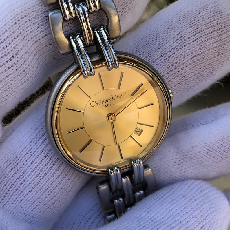 Reloj de señora Christian Dior D66-110 vintage, bicolor, esfera dorada ...