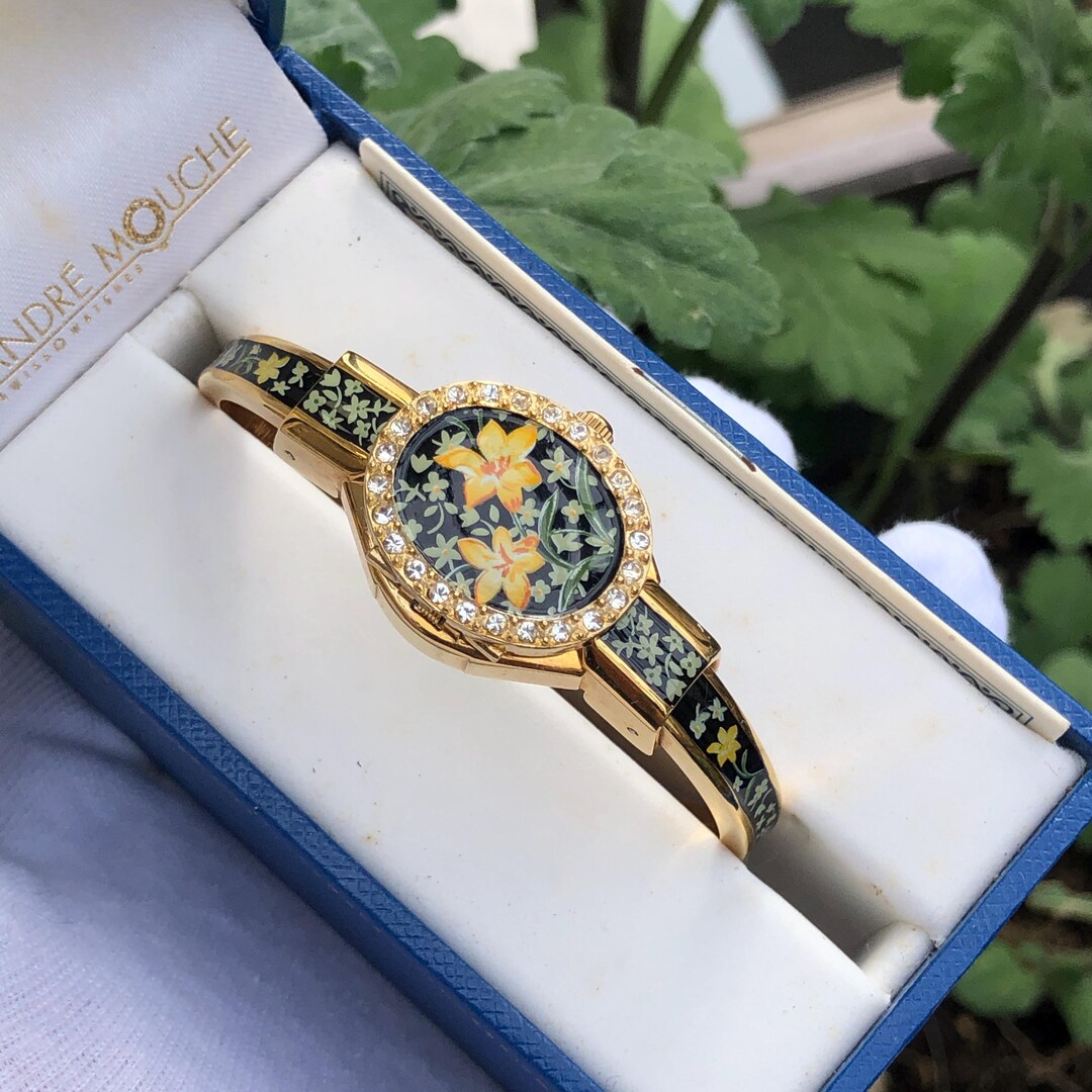 Vintage André Mouche Gold Tone Metal Enamel Paint Women Watch ...
