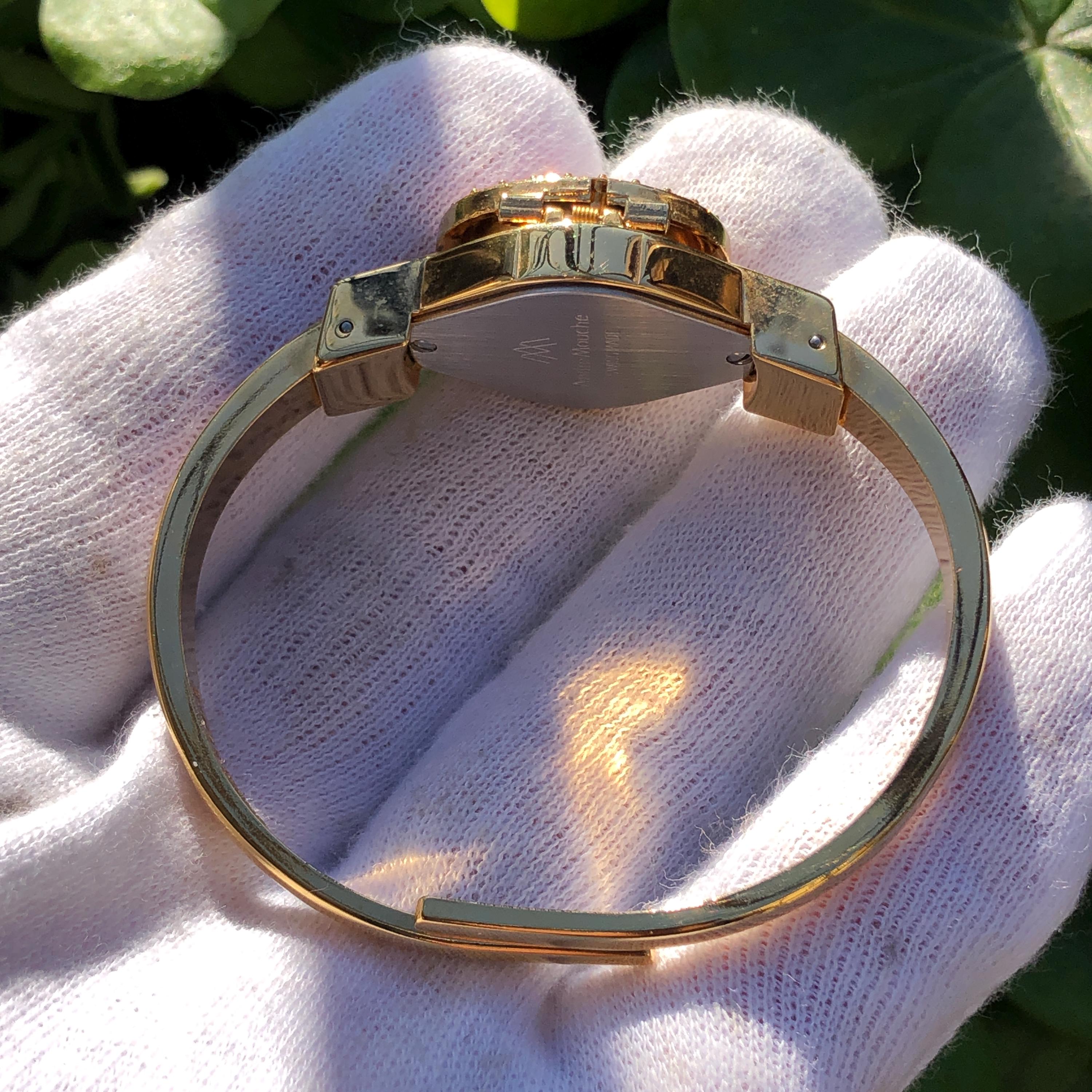 Vintage André Mouche Gold Tone Metal Enamel Paint Women Watch PINK ...