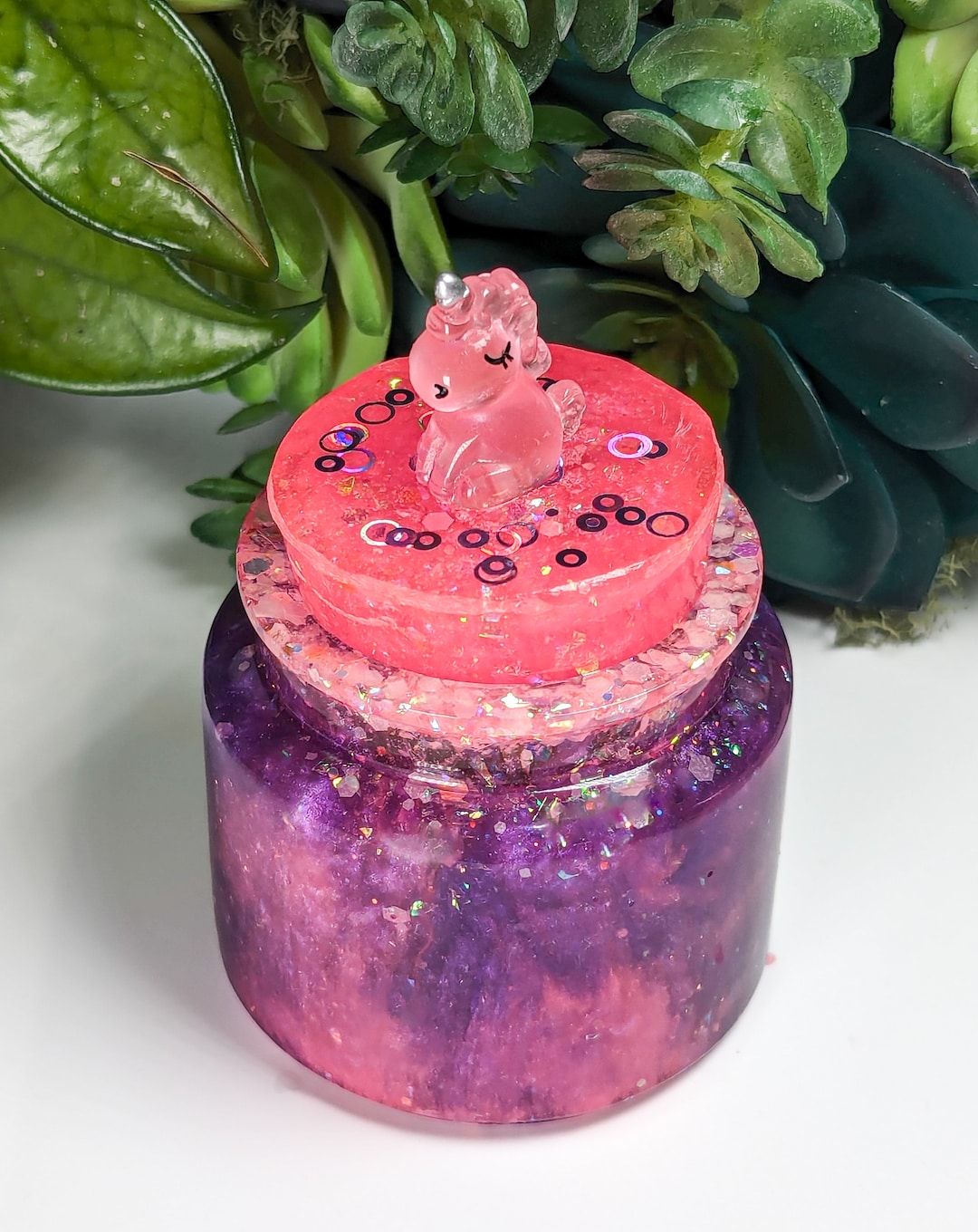 Neon Purple and Pink Jar With Glow-in-the-dark Pink Unicorn and Glitter ...
