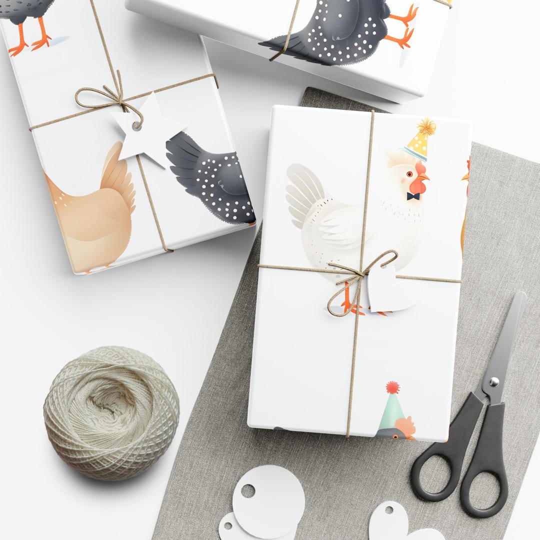 Festive Chickens Wrapping Paper: Whimsical Birthday Gift Wrap - Etsy