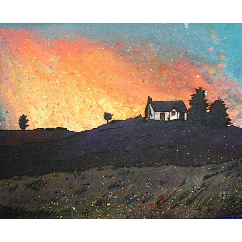 Mounted and Signed Print of an Isle of Skye Croft House at Sunset ...